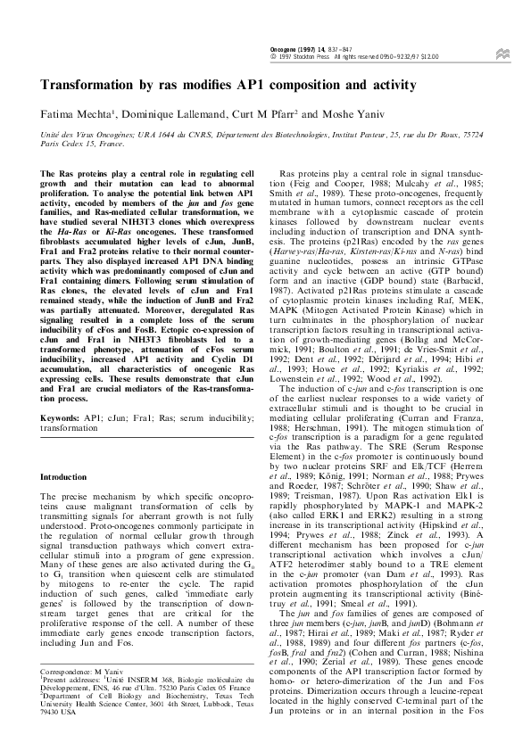 (PDF) Transformation by ras modifies AP1 composition and activity
