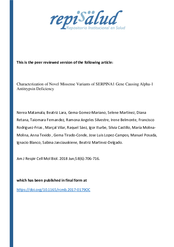 (PDF) Characterization of Novel Missense Variants of SERPINA1 Gene ...