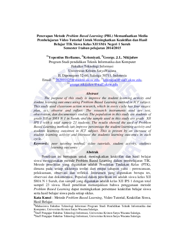 (PDF) Penerapan Metode Problem Based Learning (PBL) Memanfaatkan Media Pembelajaran Video ...