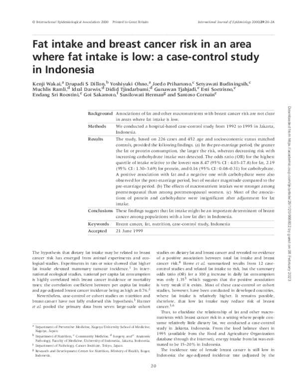 (PDF) Fat intake and breast cancer risk in an area where fat intake is ...