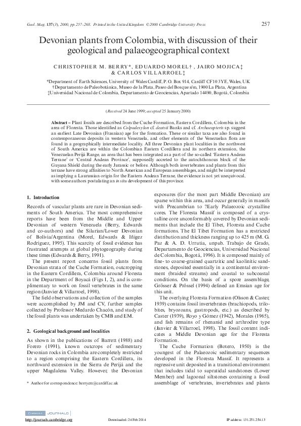 (PDF) Devonian plants from Colombia, with discussion of their geological and palaeogeographical ...
