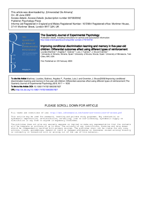 Pdf Improving Conditional Discrimination Learning And Memory In Five