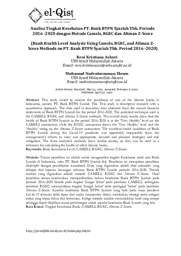(PDF) Analisa Tingkat Kesehatan PT. Bank BTPN Syariah Tbk. Periode 2016 ...