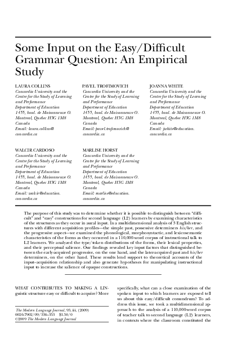 (PDF) Some Input on the Easy/Difficult Grammar Question: An Empirical Study