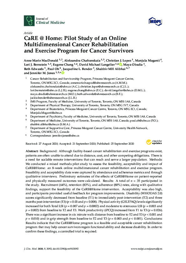 (PDF) CaRE @ Home: Pilot Study of an Online Multidimensional Cancer ...