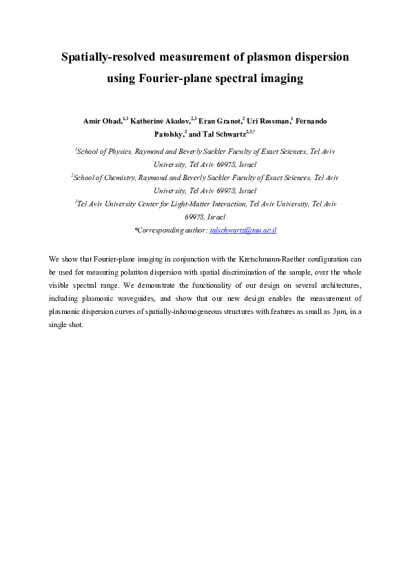 (PDF) Spatially resolved measurement of plasmon dispersion using ...