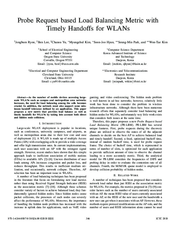 (PDF) Probe request based Load Balancing Metric with timely handoffs ...