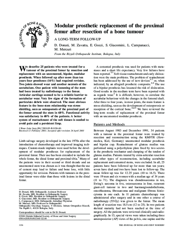 Pdf Modular Prosthetic Replacement Of The Proximal Femur After Resection Of A Bone Tumour