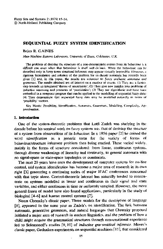 (PDF) Sequential fuzzy system identification | Brian R Gaines - Academia.edu