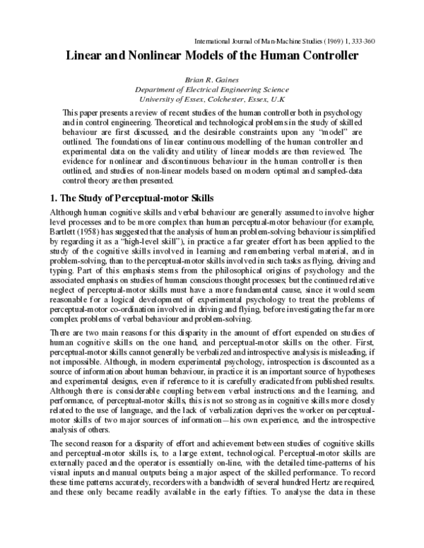 (PDF) Linear and nonlinear models of the human controller