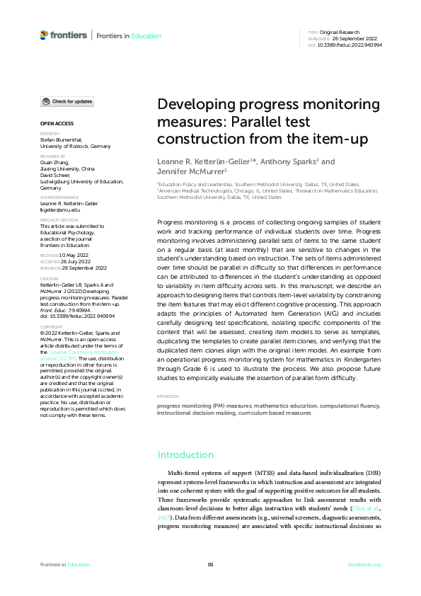 (PDF) Developing progress monitoring measures: Parallel test ...