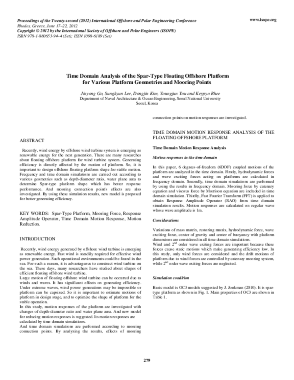 (PDF) Time Domain Analysis of Spar-Type Floating Offshore Platforms
