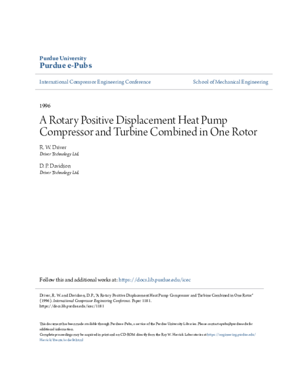 (PDF) A Rotary Positive Displacement Heat Pump Compressor and Turbine ...