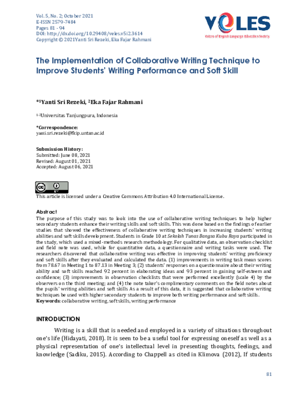 (PDF) The Implementation of Collaborative Writing Technique to Improve Students’ Writing ...