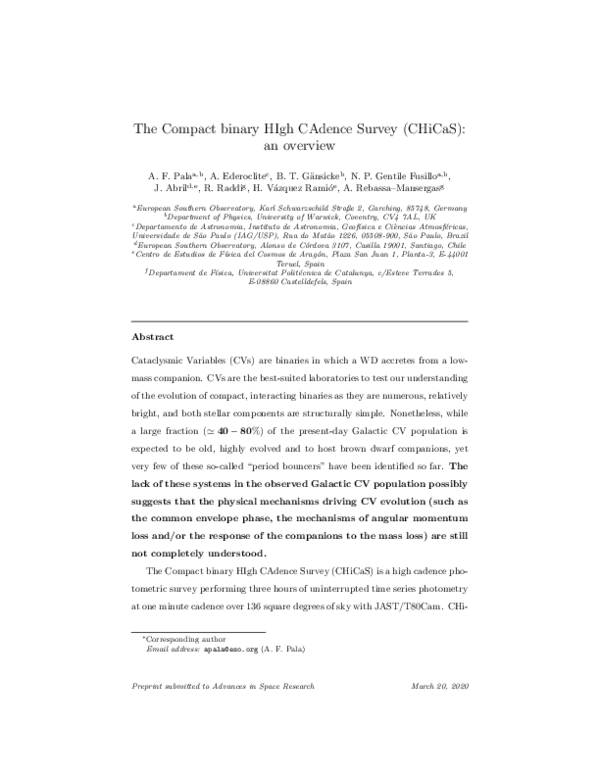 (PDF) The Compact binary HIgh CAdence Survey (CHiCaS): An overview