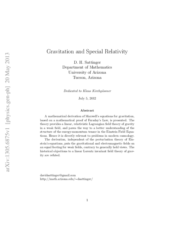 (PDF) Gravitation and Special Relativity