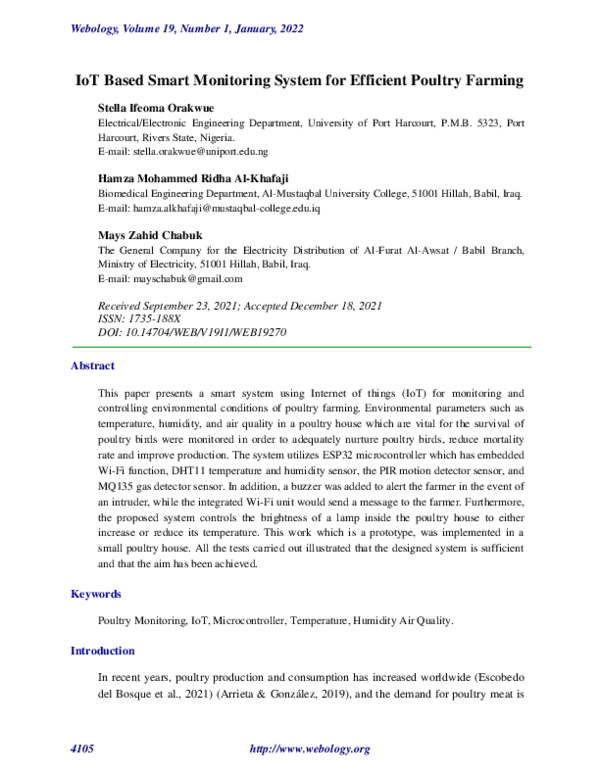 (PDF) IoT Based Smart Monitoring System for Efficient Poultry Farming