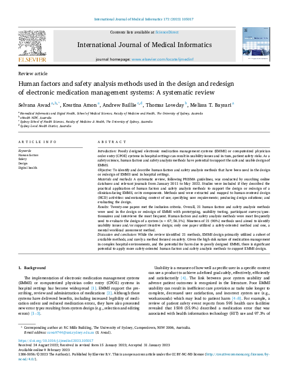 (PDF) Human factors and safety analysis methods used in the design and redesign of electronic ...