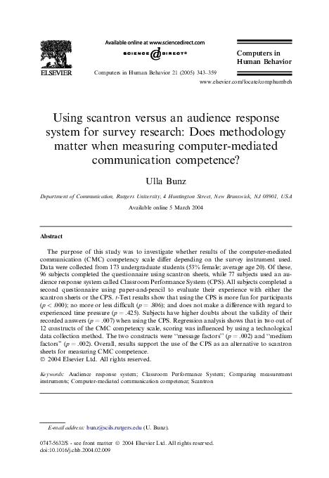 (PDF) Using scantron versus an audience response system for survey research: Does methodology ...