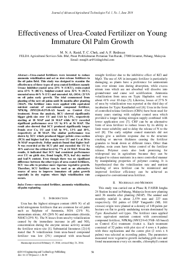 (PDF) Effectiveness of Urea-Coated Fertilizer on Young Immature Oil ...