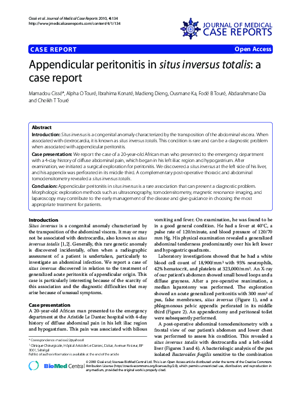 (PDF) Appendicular peritonitis in situs inversus totalis: a case report