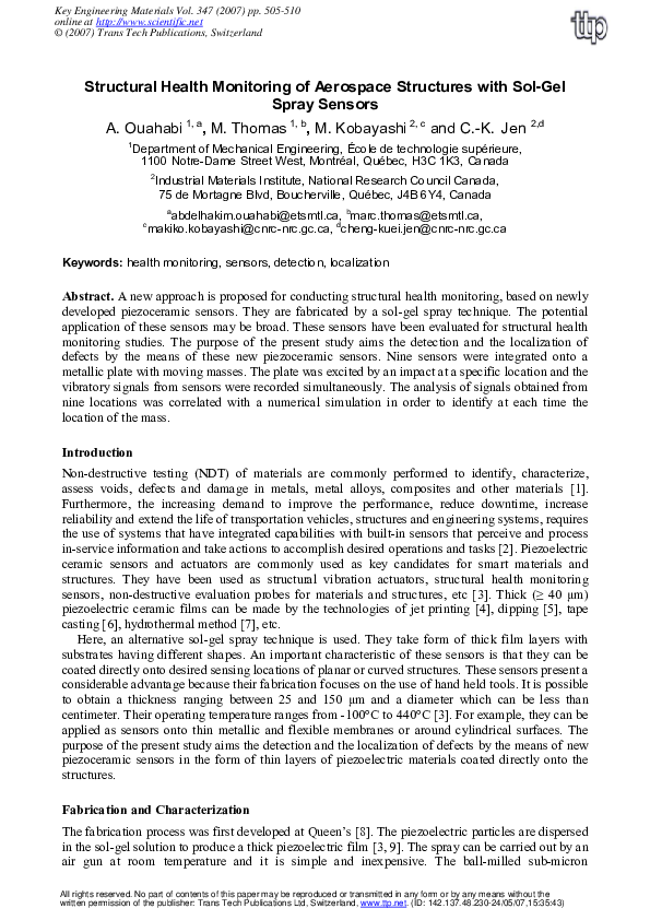 (PDF) Structural Health Monitoring of Aerospace Structures with Sol-Gel ...