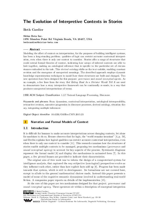 (PDF) The Evolution of Interpretive Contexts in Stories