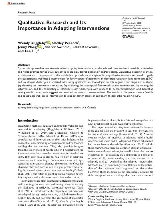 (PDF) Qualitative Research and Its Importance in Adapting Interventions