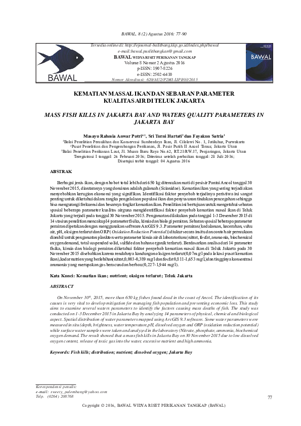 (PDF) Kematian Massal Ikan Dan Sebaran Parameter Kualitas Air DI Teluk ...