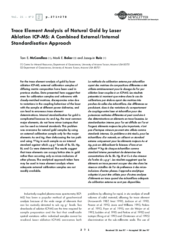 (PDF) Trace Element Analysis of Natural Gold by Laser Ablation ICP-MS: A Combined External ...