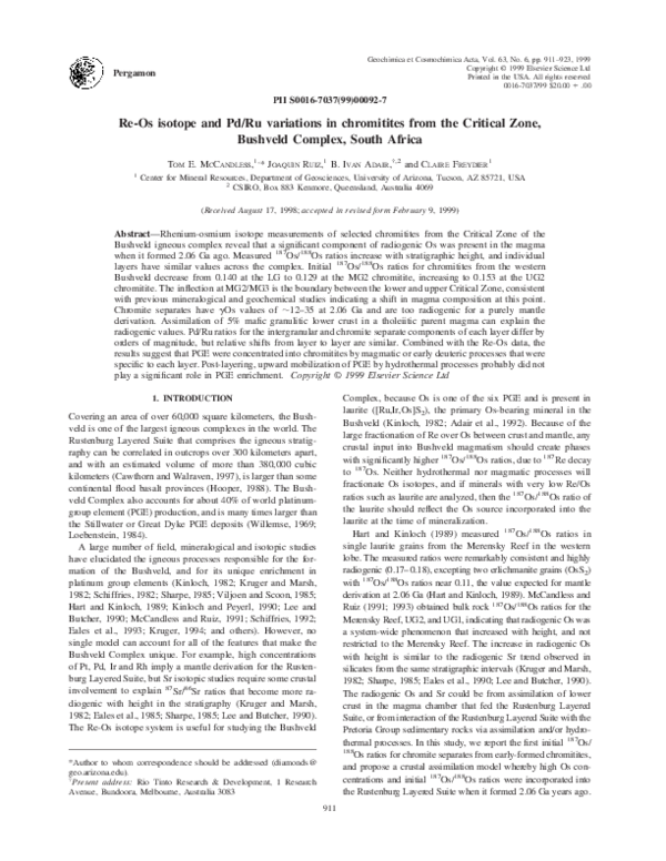 (PDF) Re-Os isotope and Pd/Ru variations in chromitites from the ...