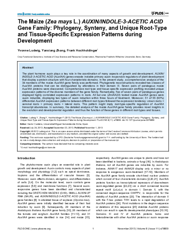 (PDF) The maize (Zea mays L.) AUXIN/INDOLE-3-ACETIC ACID gene family ...