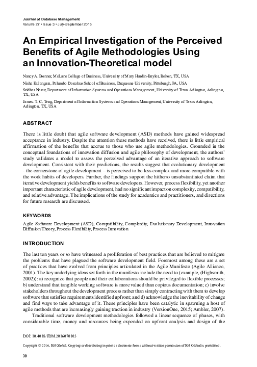 (PDF) An Empirical Investigation of the Perceived Benefits of Agile Methodologies Using an ...