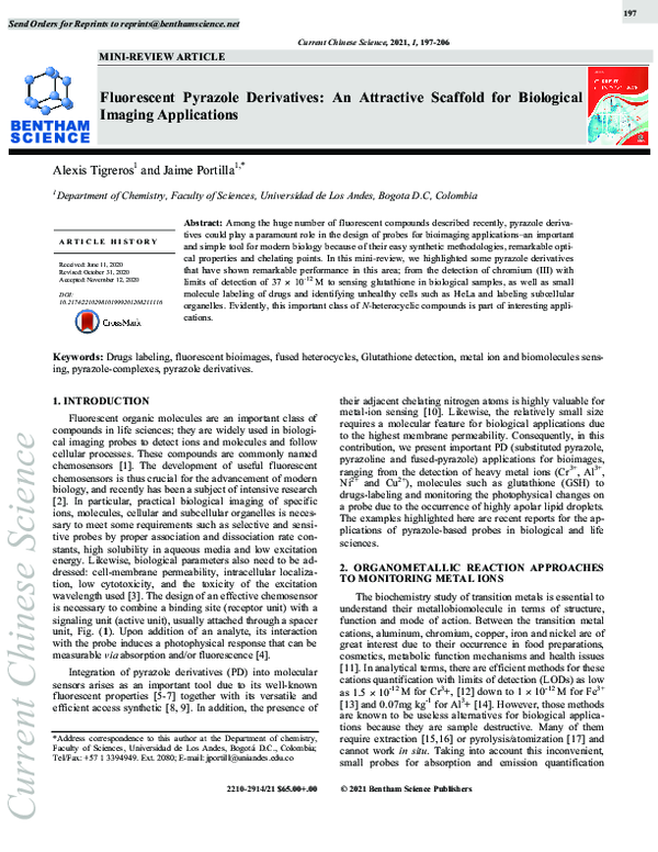 (PDF) Fluorescent Pyrazole Derivatives: An Attractive Scaffold for Biological Imaging Applications