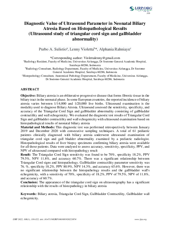 (PDF) Diagnostic Value of Ultrasound Parameter in Neonatal Biliary ...