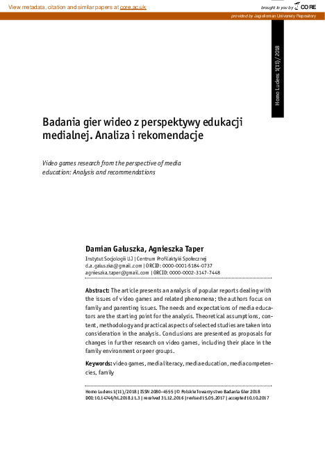 (PDF) Video games research from the perspective of media education ...