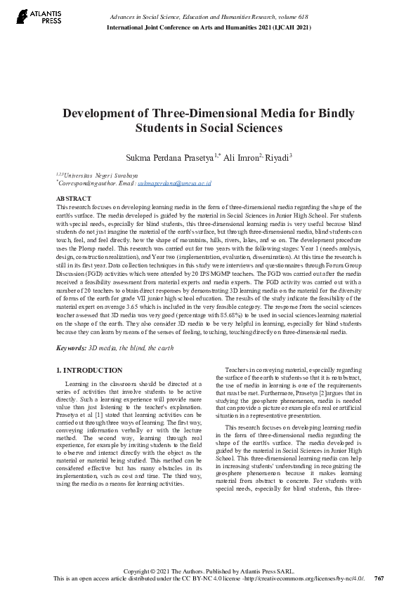 (PDF) Development of Three-Dimensional Media for Bindly Students in ...