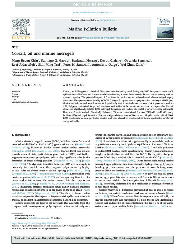 (PDF) Corexit, oil and marine microgels