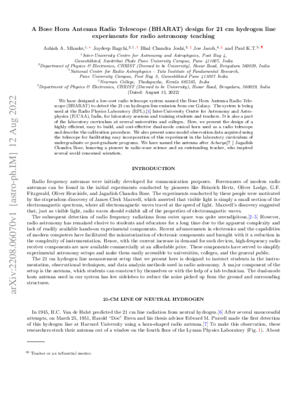 (PDF) A Bose horn antenna radio telescope (BHARAT) design for 21 cm ...