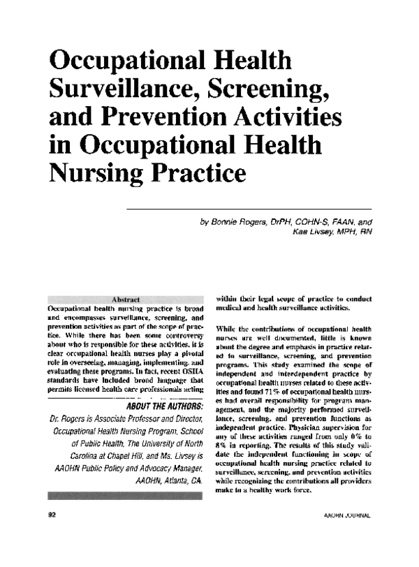 (PDF) Occupational Health Surveillance, Screening, and Prevention ...