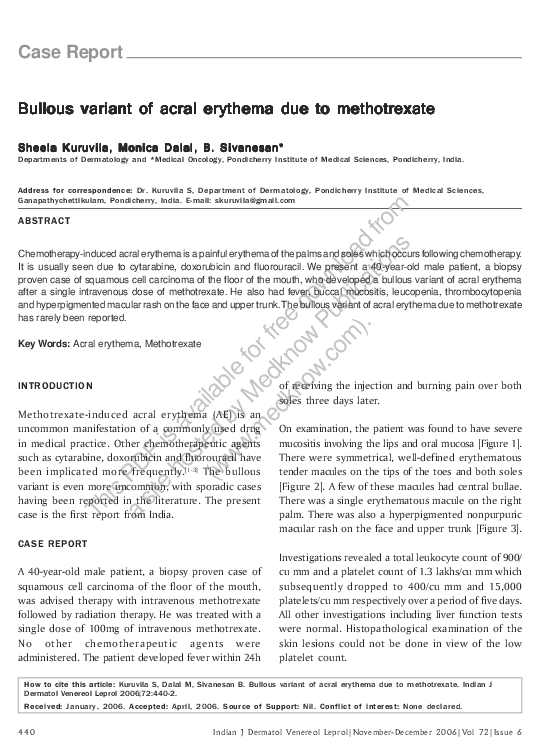 (PDF) Bullous variant of acral erythema due to methotrexate