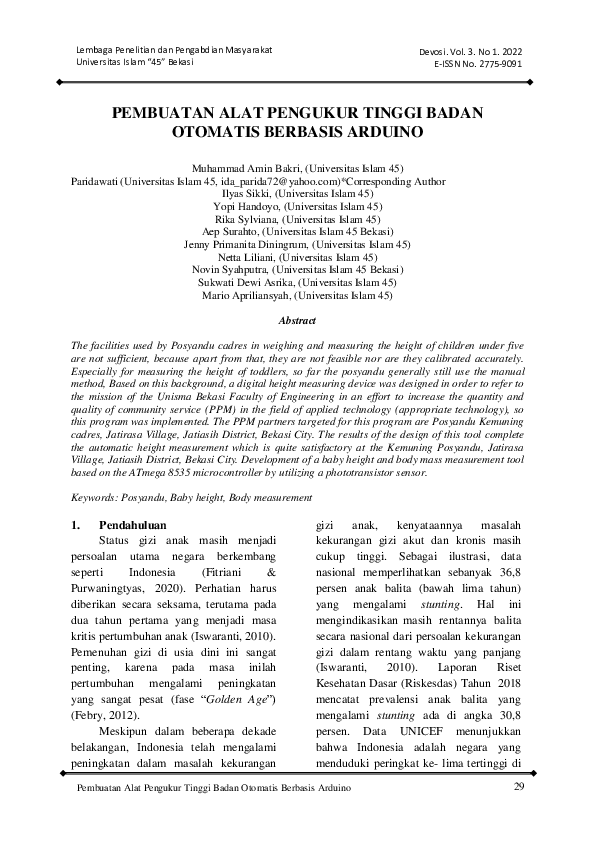 (PDF) Pembuatan Alat Pengukur Tinggi Badan Otomatis Berbasis Arduino