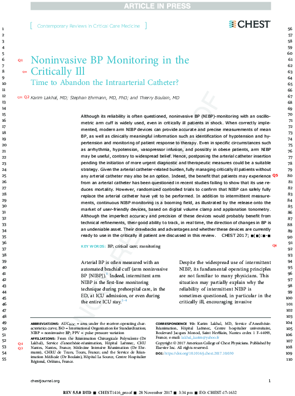 (PDF) Noninvasive BP Monitoring in the Critically Ill