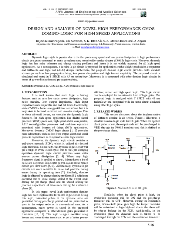 (PDF) Design and Analysis of Novel High Performance Cmos Domino-Logic for High Speed Applications