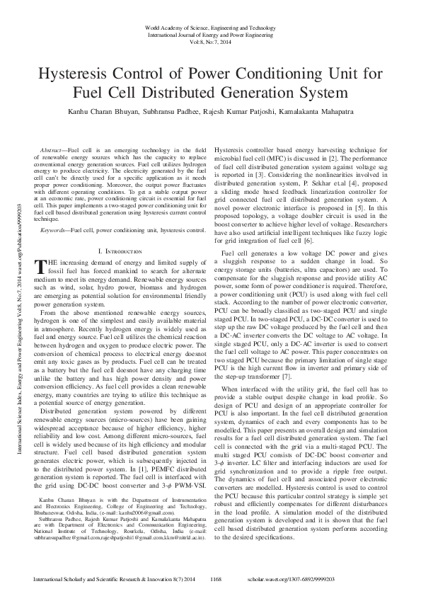 (PDF) Hysteresis Control Of Power Conditioning Unit For Fuel Cell ...