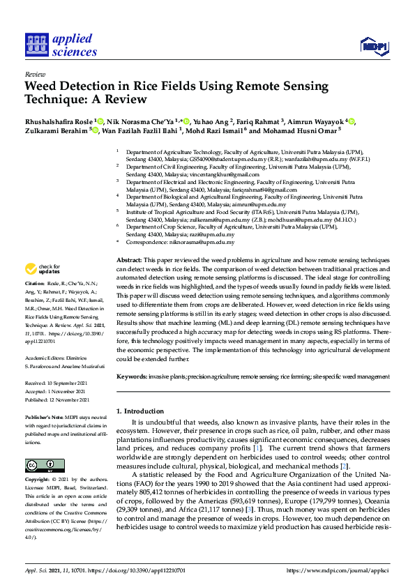 (PDF) Weed Detection in Rice Fields Using Remote Sensing Technique: A ...
