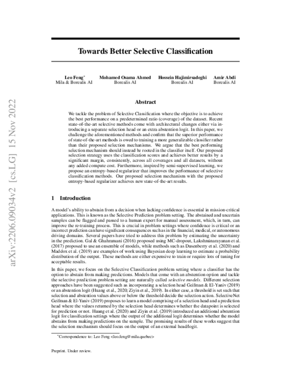 (PDF) Towards Better Selective Classification