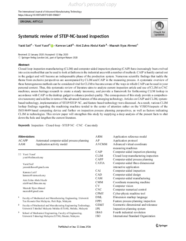 (PDF) Systematic review of STEP-NC-based inspection