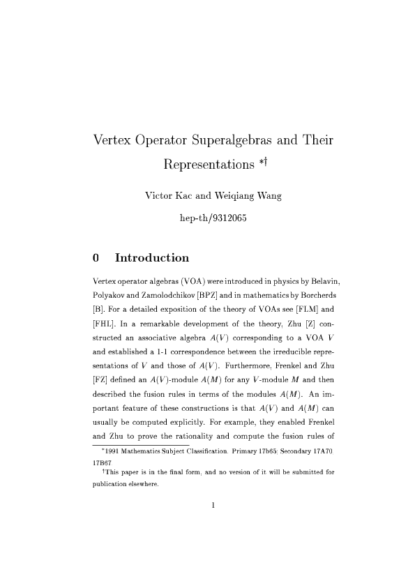 (PDF) Vertex operator superalgebras and their representations