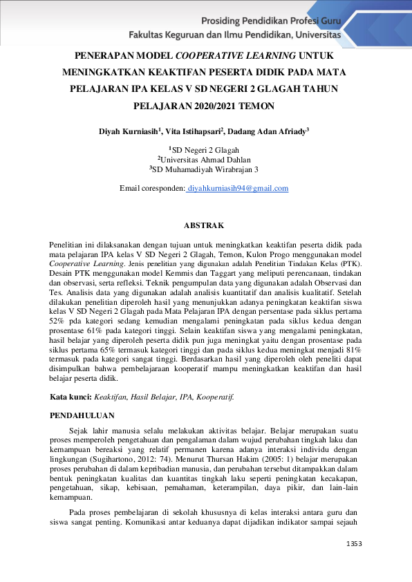 (PDF) Penerapan Model Cooperative Learning Untuk Meningkatkan Keaktifan Peserta Didik Pada Mata ...